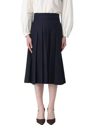 Max Mara Pleated Cotton Midi Skirt - Blue