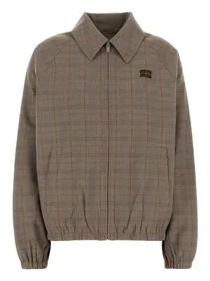 Miu Miu Plaid Wool Zip-up Jacket - Brown