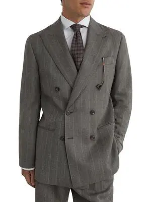 REISS Deal Classic Fit Wool Double-breasted Pinstripe Suit Blazer - Grey