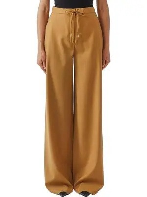 Max Mara Tailored Wide Leg Trousers With Drawstring Waist - Brown
