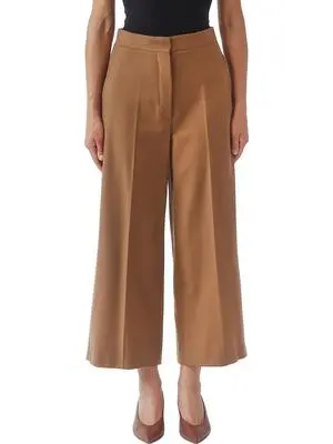 Max Mara MAX MARA STUDIO Tobacco Virgin Wool Wide Leg Cropped Trousers Brown