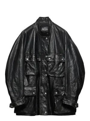 Prada Aged Leather Caban Jacket - Black