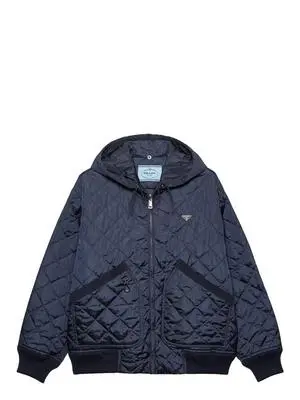Prada Quilted Re-nylon Down Jacket With Hood - Blue