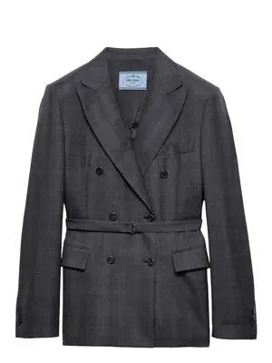 Prada Double-breasted Checked Wool Jacket - Multicolor