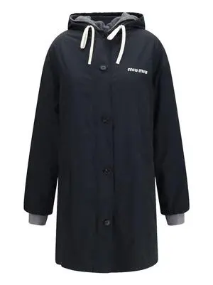 Miu Miu Hooded Shirt With Drawstring - Black