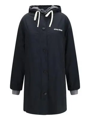 Miu Miu Hooded Shirt With Drawstring - Black
