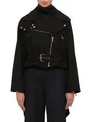 ALAIA Alaia Cropped Cotton Biker Jacket - Black