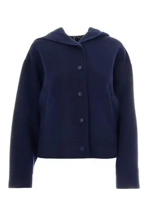 Max Mara Wool Blend Hooded Jacket - Blue