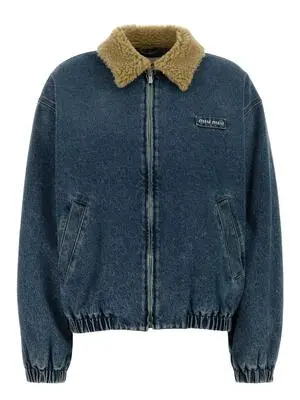 Miu Miu Denim Jacket With Shearling Collar - Blue