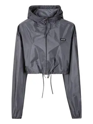 Miu Miu Cropped Zip-up Jacket With Drawstring Hem - Gray