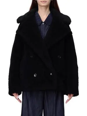 Max Mara Max Mara Short Double-Breasted Faux Fur Effect Coat Black