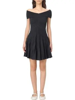 ALAIA Alaia Off-the-shoulder Pleated Virgin Wool Dress - Gray