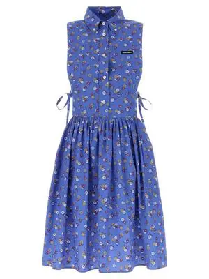 Miu Miu Sleeveless Floral Cotton Shirt Dress - Blue