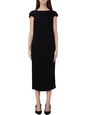 Max Mara Cap Sleeve Midi Dress With Draped Detailing - Black