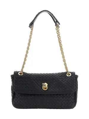 Bottega Veneta Bottega Veneta Madison Shoulder Bag In Intrecciato Leather With Chain Strap Black