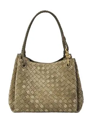 Bottega Veneta Parachute Suede Shoulder Bag With Intrecciato Handle - Multicolor