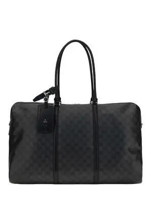 Gucci Gg Monogram Canvas Travel Bag With Leather Handles - Black