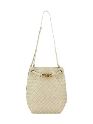 Bottega Veneta Andiamo Woven Lambskin Bucket Bag - Cream