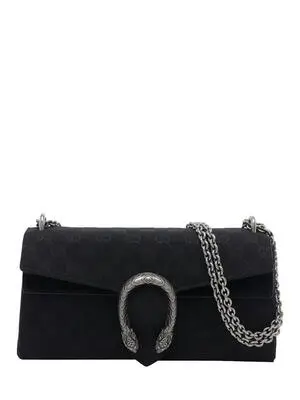 Gucci Dionysus Monogram Fabric And Leather Shoulder Bag With Chain Strap - Black