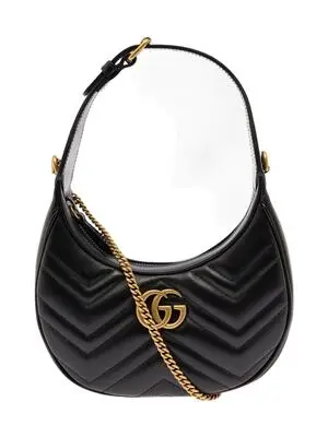 Gucci Gg Marmont Mini Hobo Bag In Matelassé Leather With Chain Strap - Black