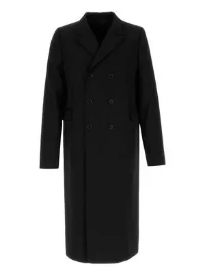 Prada Double Breasted Virgin Wool Coat - Black
