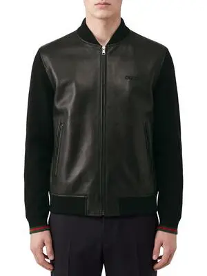 Gucci Gucci Lamb Nappa And Wool Cotton Knit Bomber Jacket Black