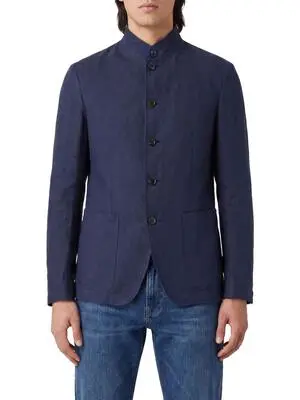 Zegna Linen Mandarin Collar Jacket - Blue