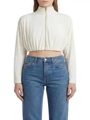 ALAIA Alaia Viscose Blend Crop Bomber Jacket - White