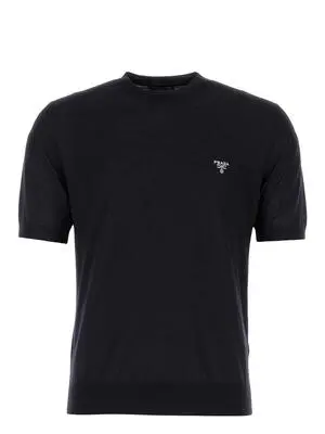 Prada Fine Knit Crew Neck T-shirt - Blue