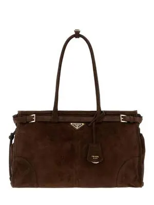 Prada Prada Dark Suede Shoulder Bag Brown