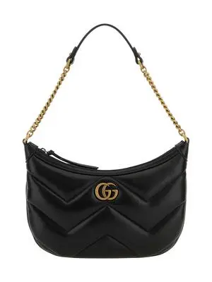 Gucci Gg Marmont Matelassé Nappa Hobo Shoulder Bag With Monogram - Black