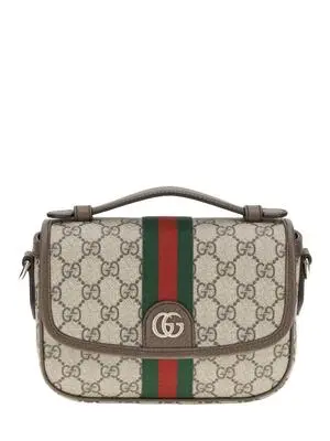 Gucci Monogram Canvas Flap Top Handle Handbag - Brown