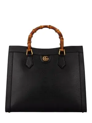 Gucci GUCCI Diana Grained Leather Tote Bag With Bamboo Handles Black