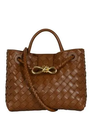 Bottega Veneta Andiamo Small Handbag In Woven Leather - Brown