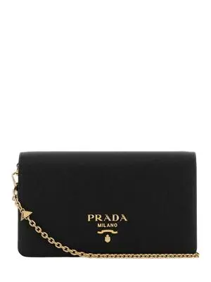 Prada Leather Mini Bag With Gold Tone Chain Strap - Black