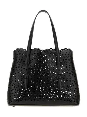 ALAIA Alaia Small Mina Perforated Smooth Calfskin Leather Shoulder Bag - Black