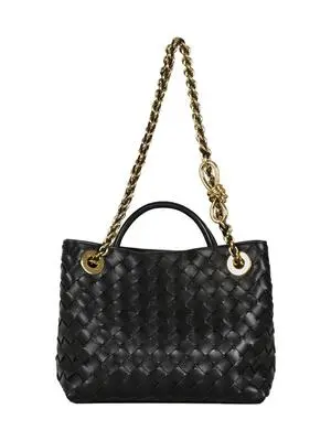 Bottega Veneta Andiamo Intrecciato Lambskin Handbag - Black