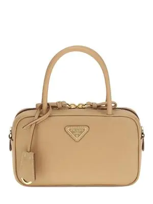 Prada Leather Mini Bag With Triangle Logo - Cream