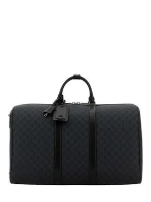 Gucci Large Gg Supreme Duffle Bag With Monogram And Leather Details - Black