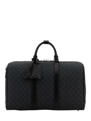 Gucci Gg Supreme Duffle Bag With Leather Handles And Padlock - Black