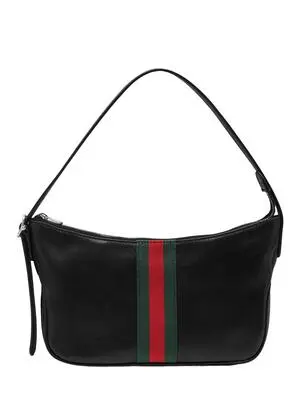 Gucci Gucci Lunetta Web Leather Shoulder Bag Black