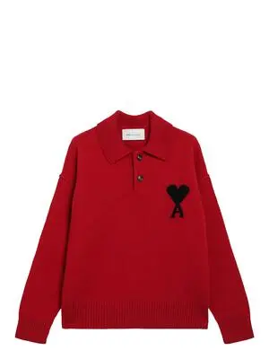 AMI Paris AMI PARIS Wool Ami De Coeur Polo Jumper Red