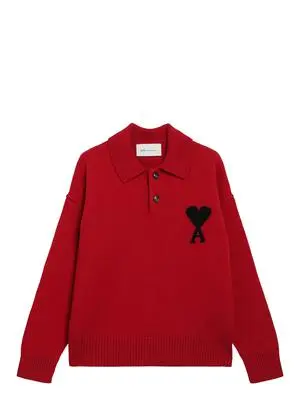 AMI Paris Wool De Coeur Polo Jumper - Red