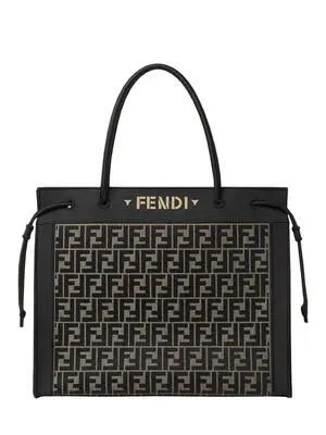 Fendi Magic Shopper Large In Ff-embroidered Fabric - Brown