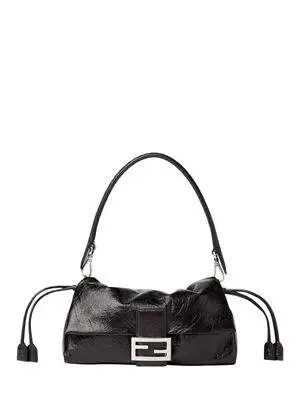Fendi FENDI Soft Medium Baguette Bag In Crackled Leather Black