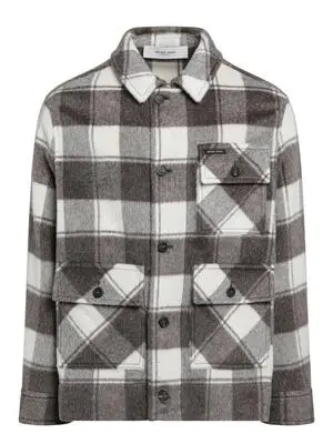 GOLDEN GOOSE Shirt Jacket With Taupe/cream Check Pattern In Mohair Blend - Multicolor