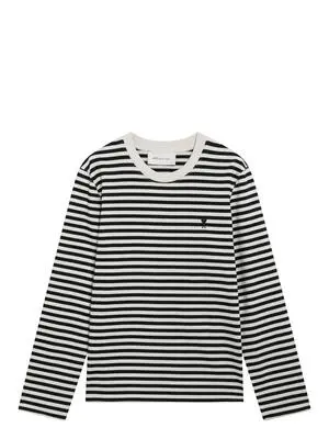 AMI Paris Ivory Striped Long Sleeve Cotton T-shirt - Black
