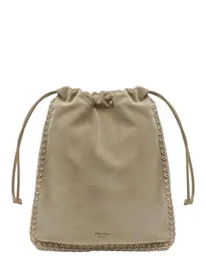 Prada Suede Pouch With Crochet Details - Cream