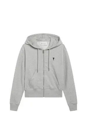 AMI Paris Cotton Zip-up Sweatshirt With Embroidered Logo - Gray