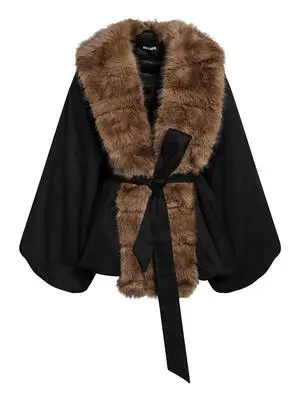 ROTATE BY BIRGER CHRISTENSEN Faux Fur Trimmed Belted Jacket - Black
